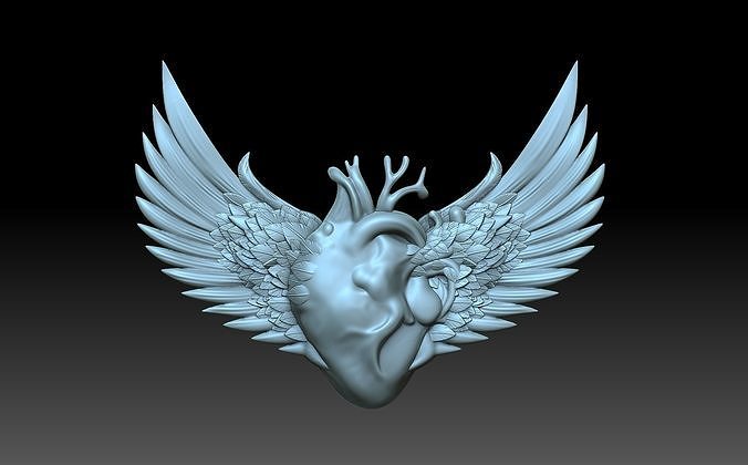 Wings and heart 3D model 3D printable | CGTrader