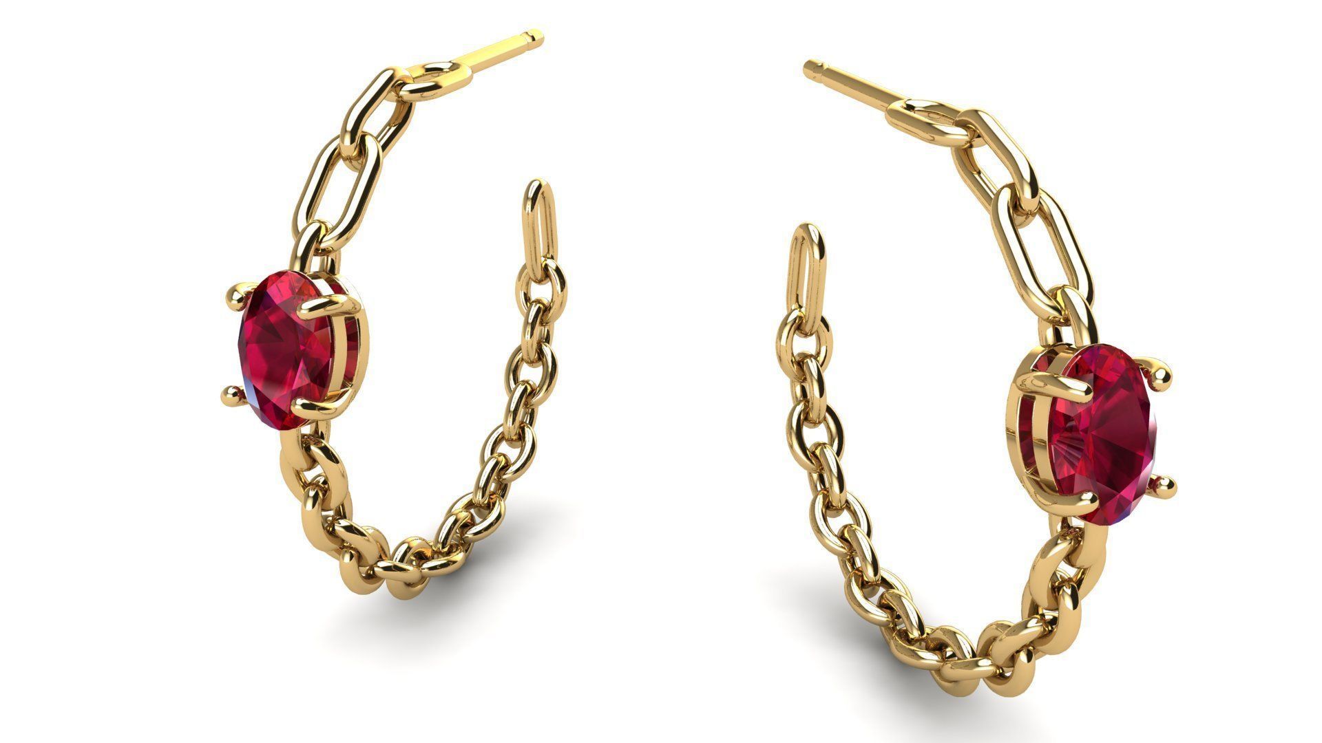 Chain Earrings diameter 25 mm with Gemstone 3D Model Collection | CGTrader