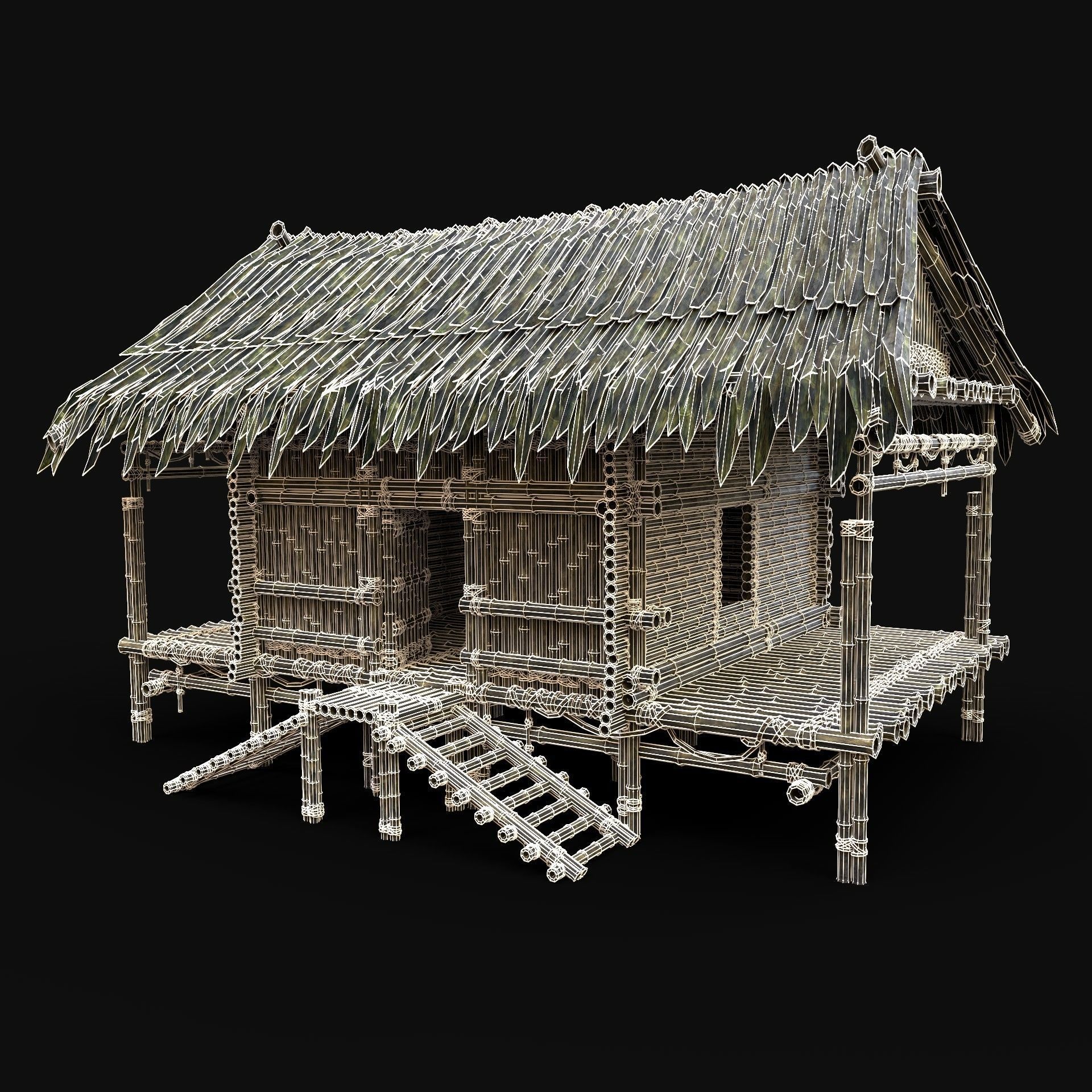 BAMBOO HOUSE SHELTER JUNGLE HUT CASTAWAY SURVIVAL BUILDER AAA 3D Model ...