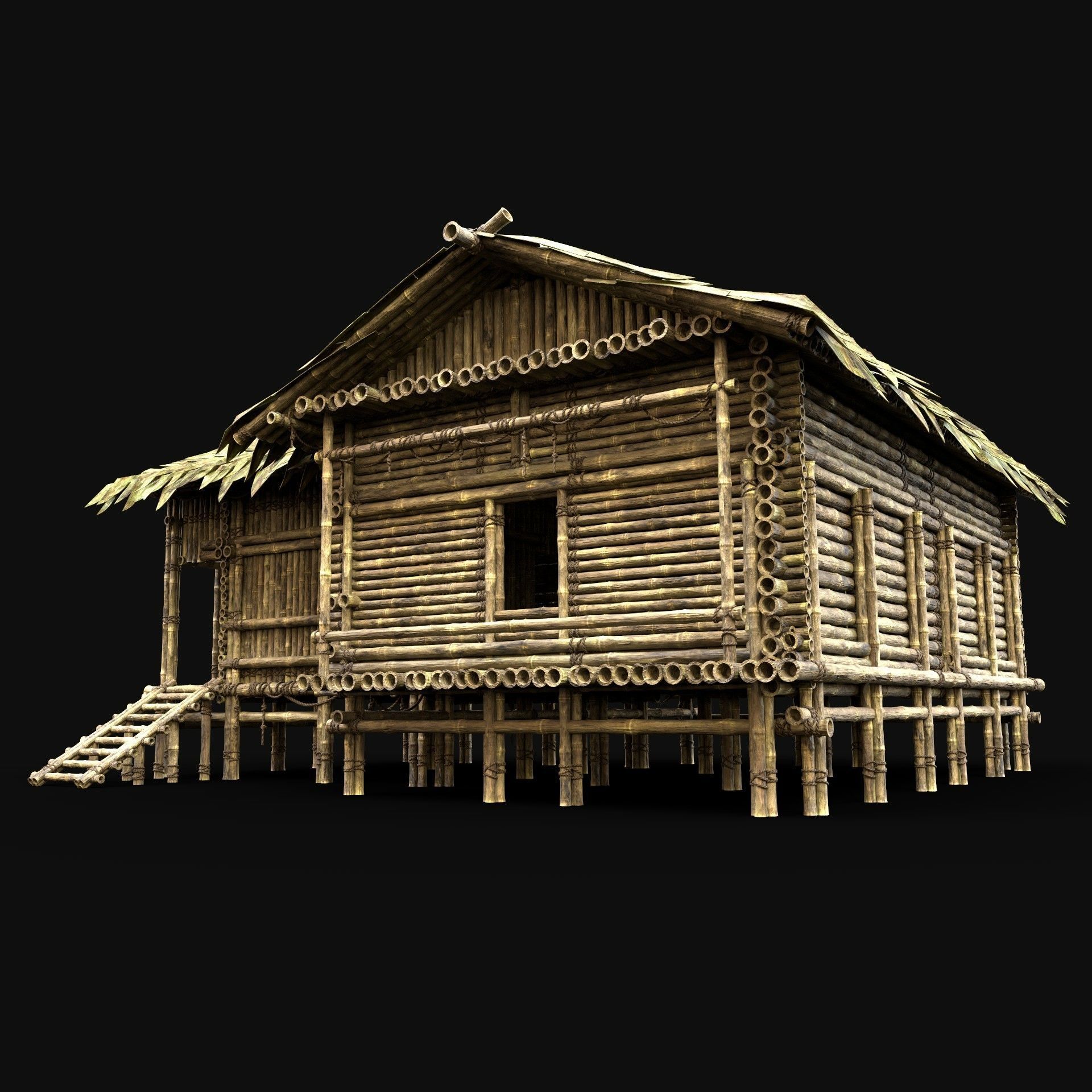 BAMBOO HOUSE SHELTER JUNGLE HUT CASTAWAY SURVIVAL BUILDER AAA 3D Model ...