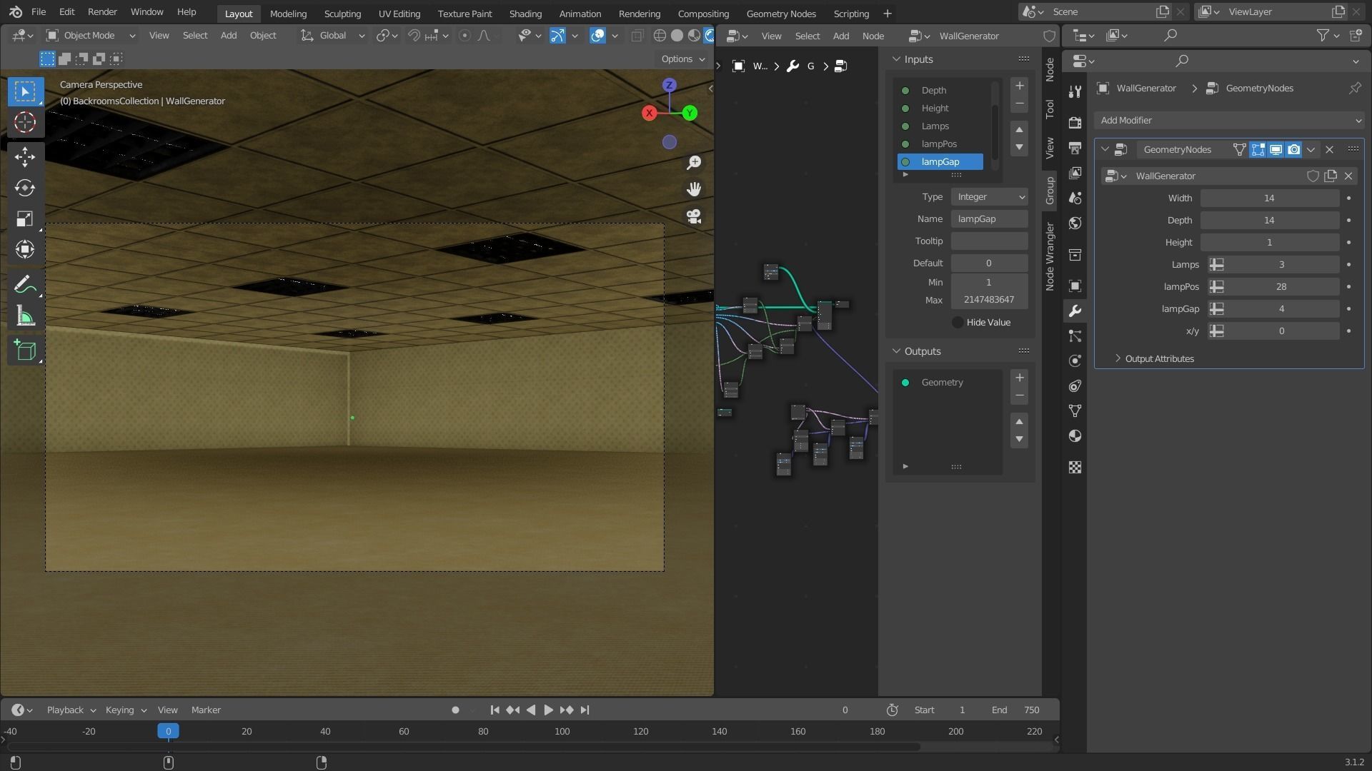 3D model Modular backrooms assets with Blender Generator VR / AR / low ...