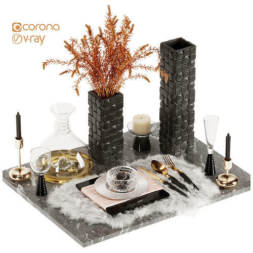 Luxury Fur Place Mat Dinner Tableset-10 3D model | CGTrader