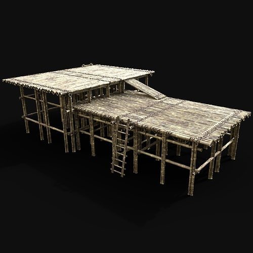 3D model BAMBOO PIER BRIDGE LOG PLATFORM JUNGLE PORT DOCK CONSTRUCTION ...