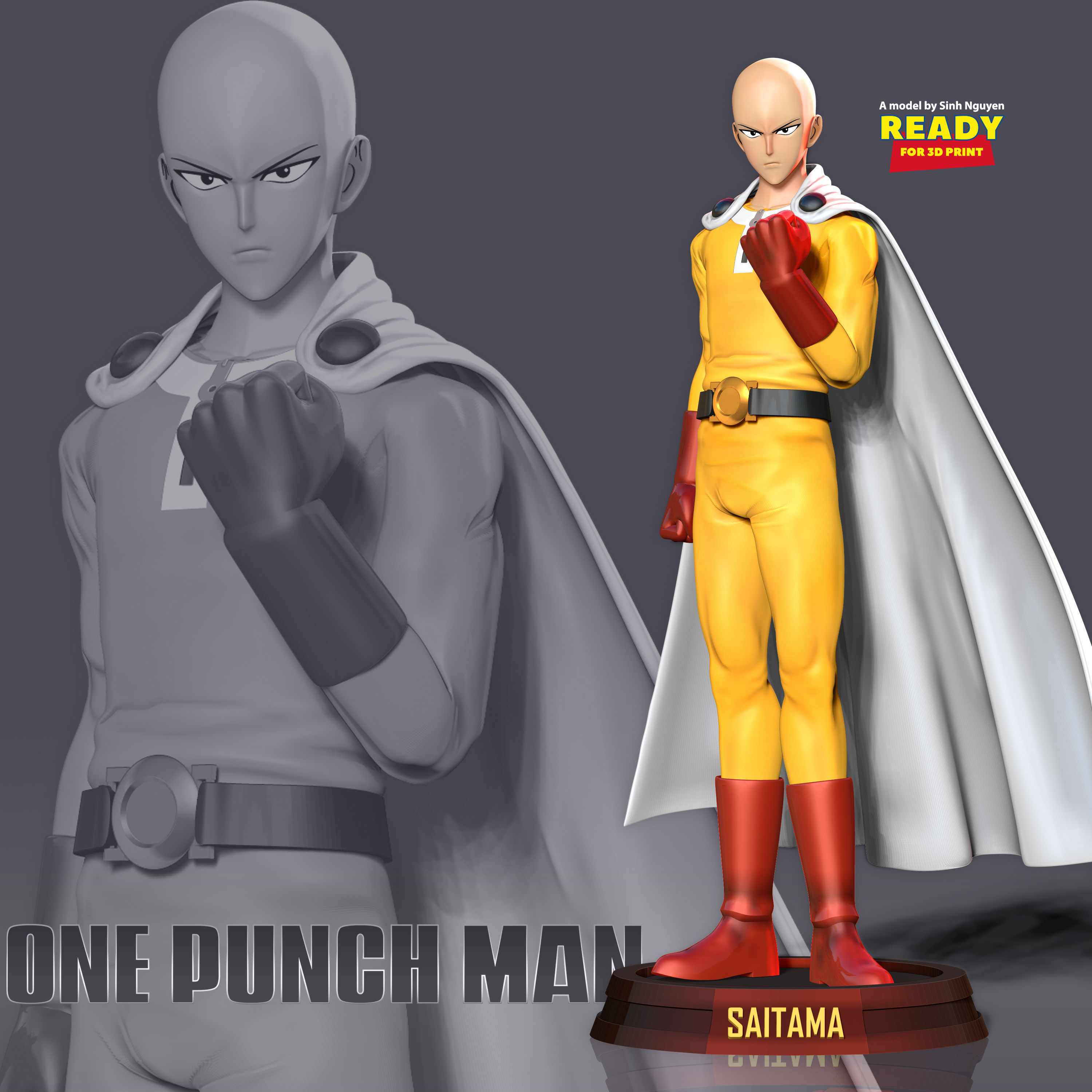 Angry Saitama 3D model 3D printable | CGTrader