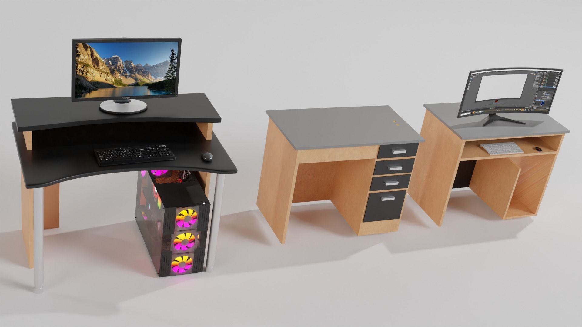 computer desks 3D model | CGTrader