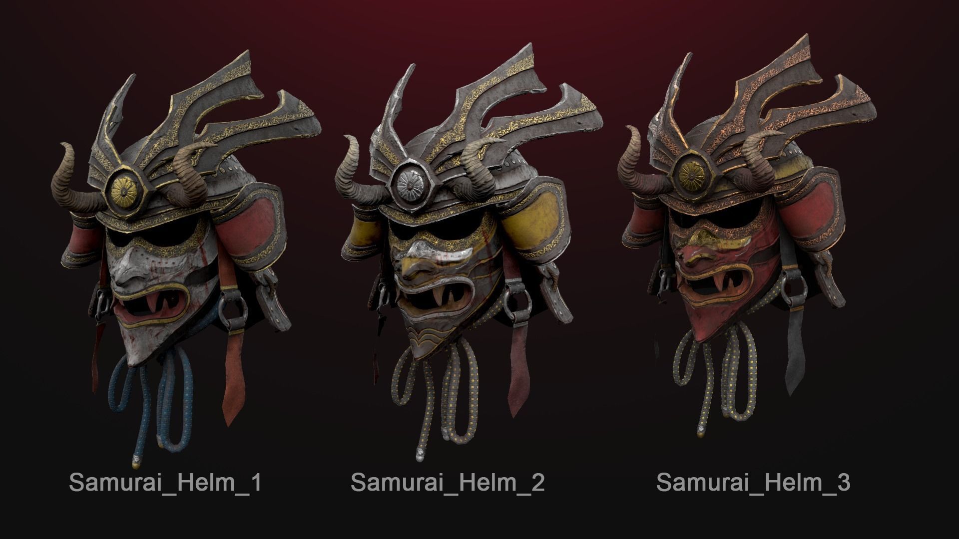 3D model GAMEREADY ASSET - SAMURAI HELM and 2 skins VR / AR / low-poly ...