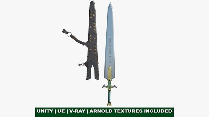 3D model Fantasy Sword01 Game-Ready PBR Unity UE V-Ray Textures ...