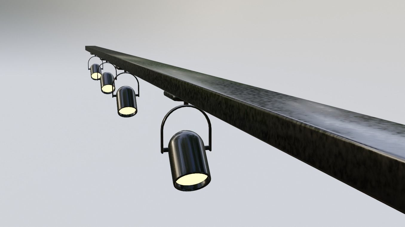 3D model Spotlights four on rail VR / AR / low-poly | CGTrader