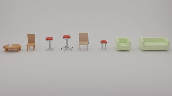 Coach Sofa Chair Stool and Coffee Table free VR / AR / low-poly 3D ...