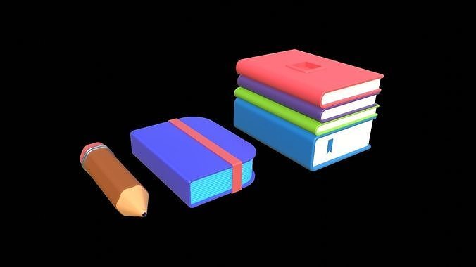 books and pencil 3D model | CGTrader