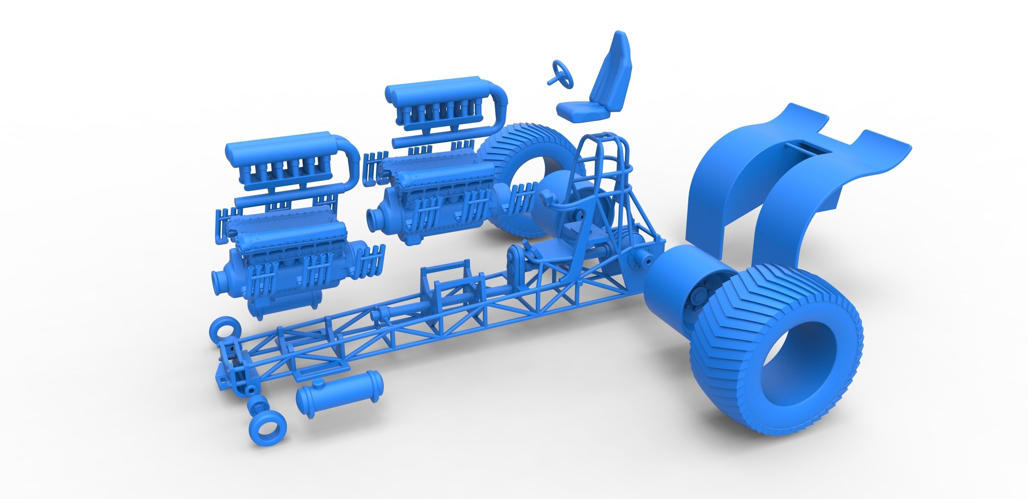 Diecast Pulling tractor with 2 engines V12 in line Scale 1 to 25 3D ...