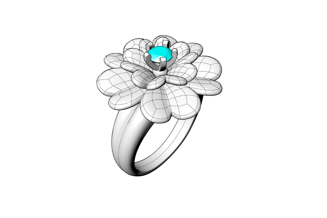 Flower Prong Set Ring - 9 diamond sizes x 7 ring sizes 3D model 3D ...