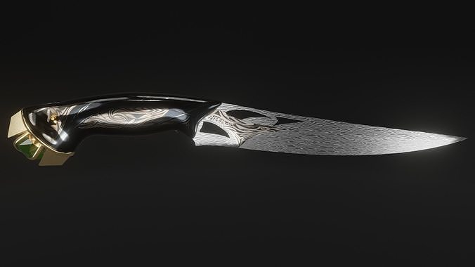 Gilded Damascus Knife 3D model | CGTrader
