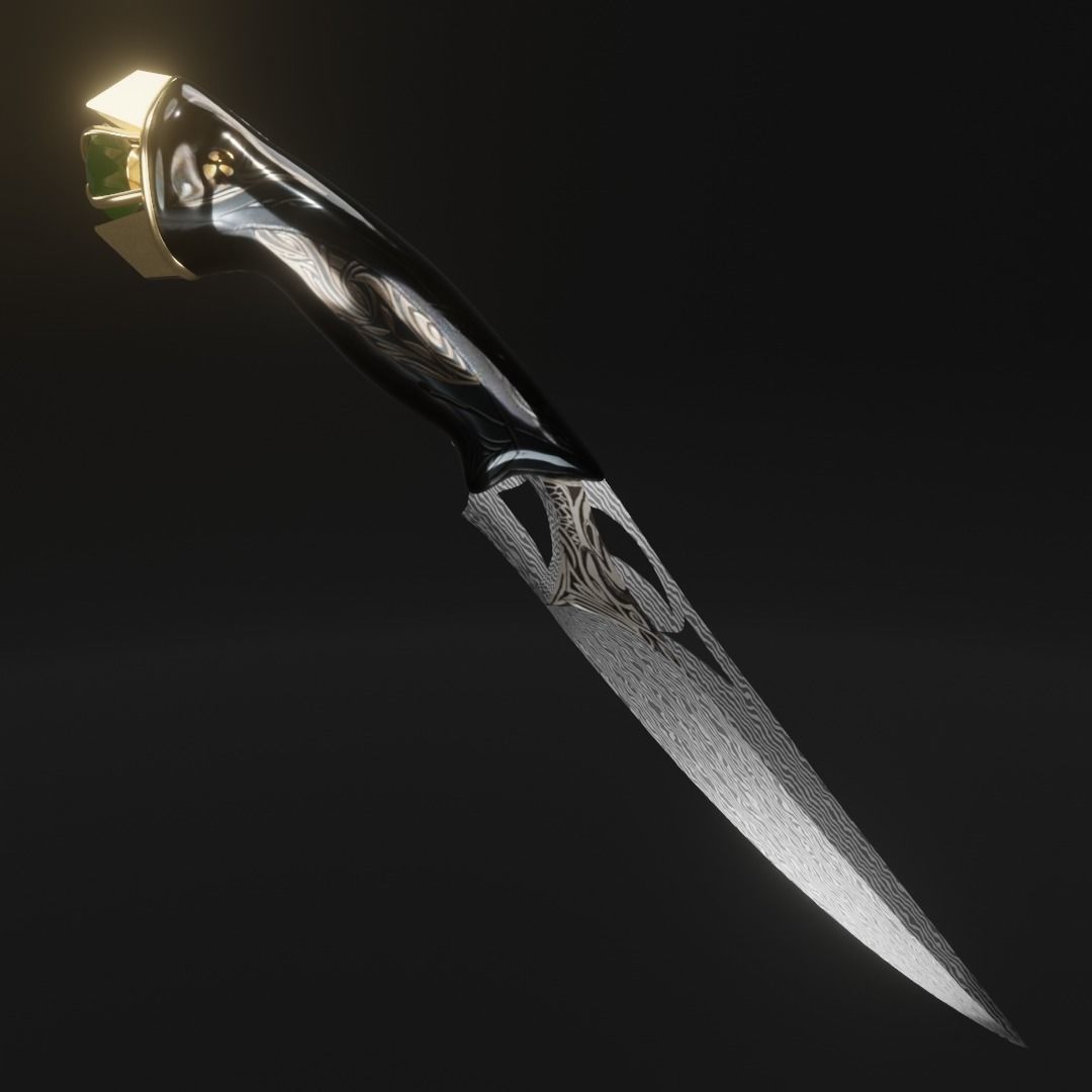 Gilded Damascus Knife 3D model | CGTrader