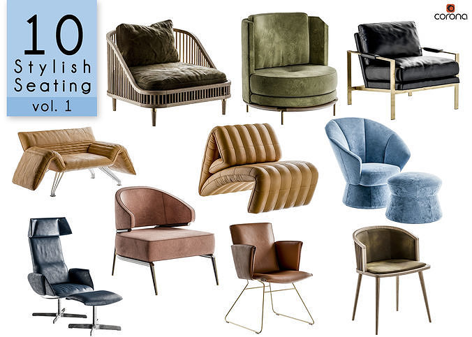 Vol 1 Stylish Seating collection - 10 pieces | CGTrader