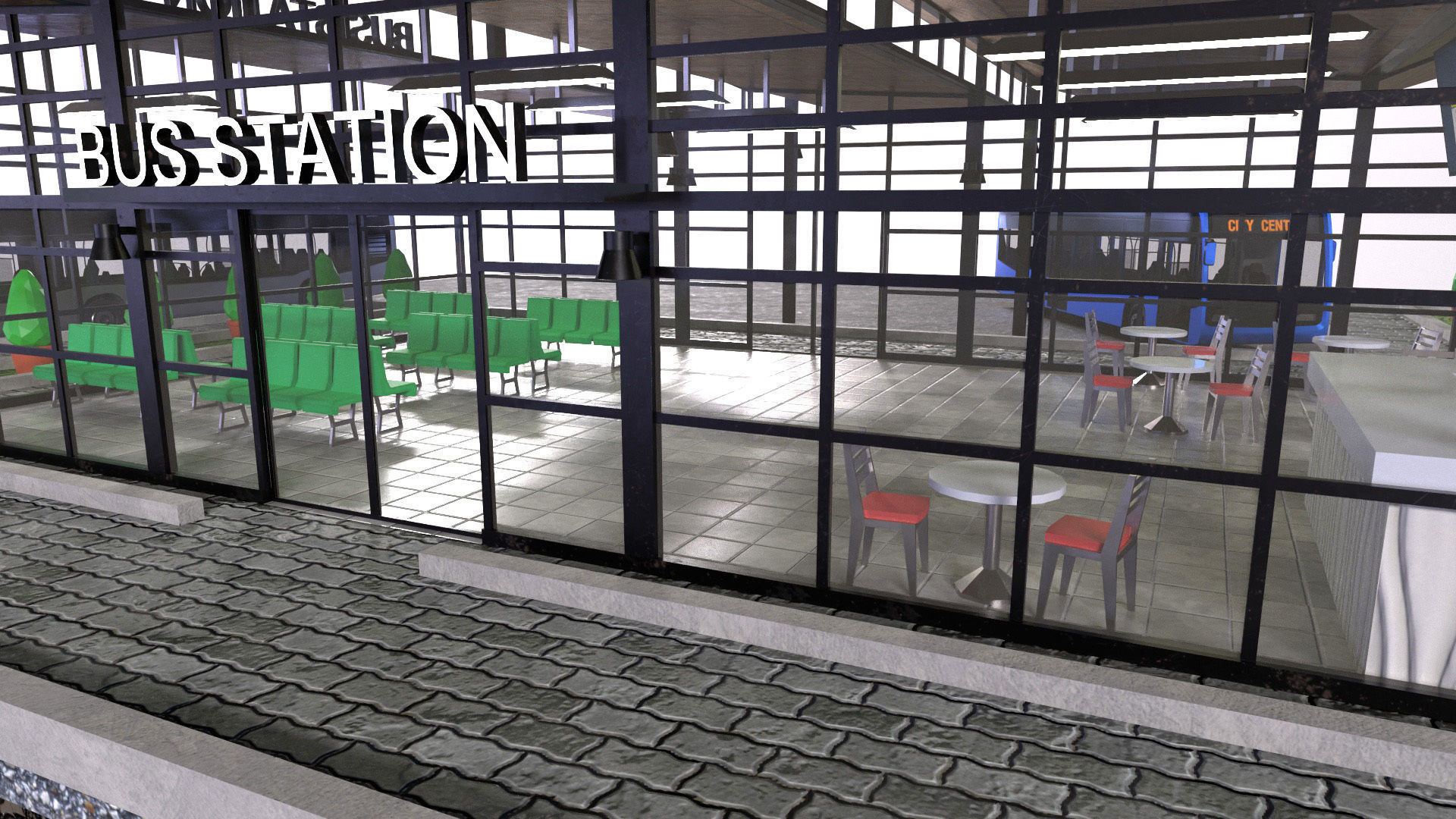 3D model low-poly 3D PBR set City Bus station VR / AR / low-poly | CGTrader