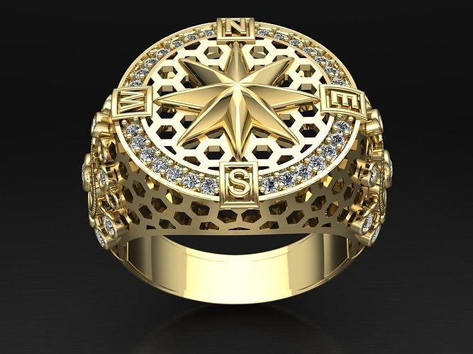 compass ring with diamonds 3D model 3D printable | CGTrader