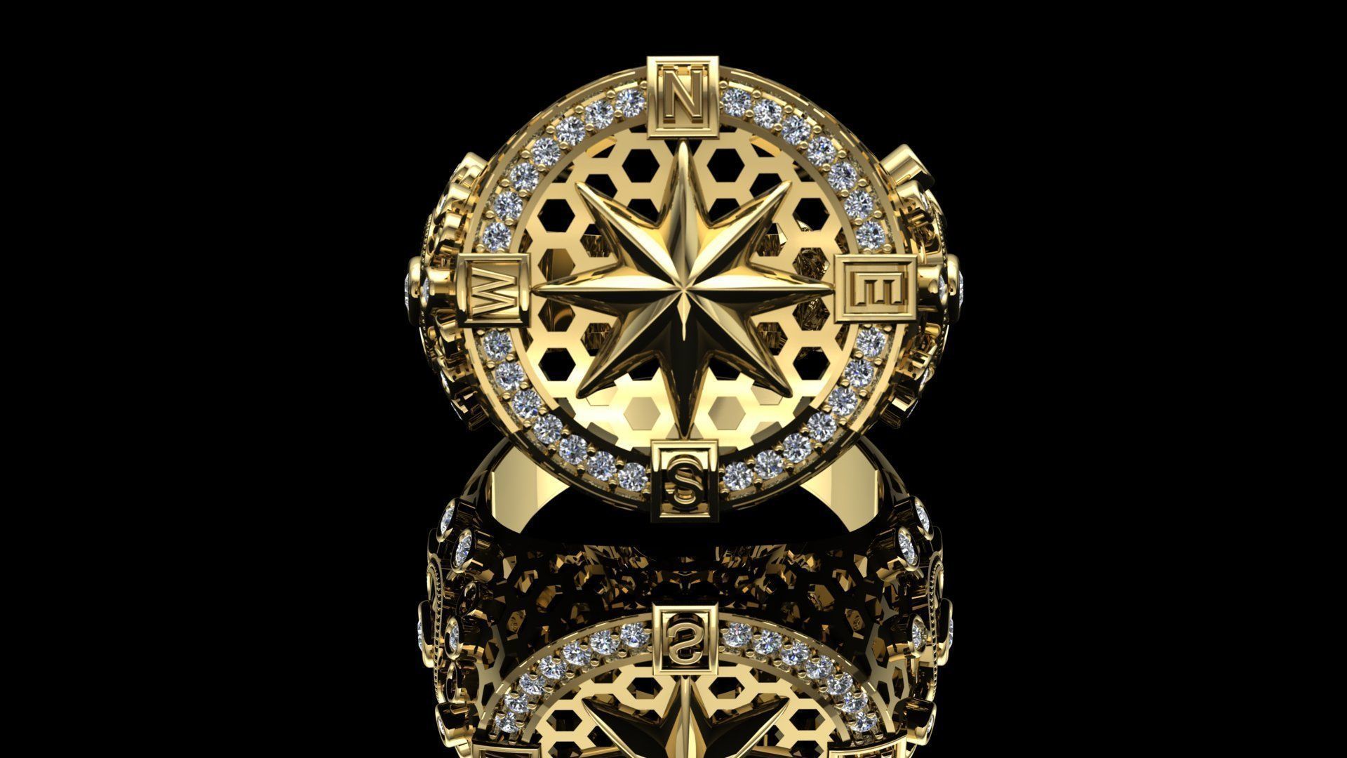 compass ring with diamonds 3D model 3D printable | CGTrader