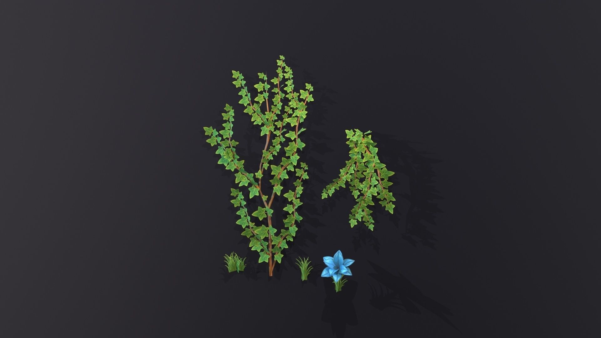 3D model Game asset of stylized lowpoly ivy grass and flower plants VR ...