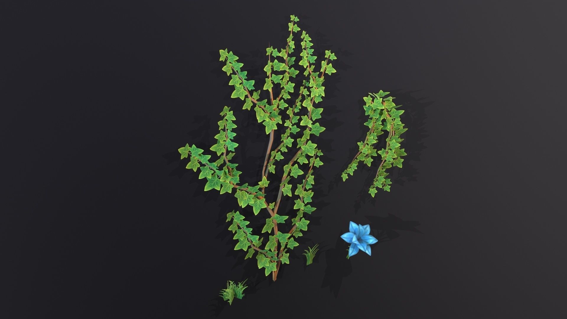 3D model Game asset of stylized lowpoly ivy grass and flower plants VR ...