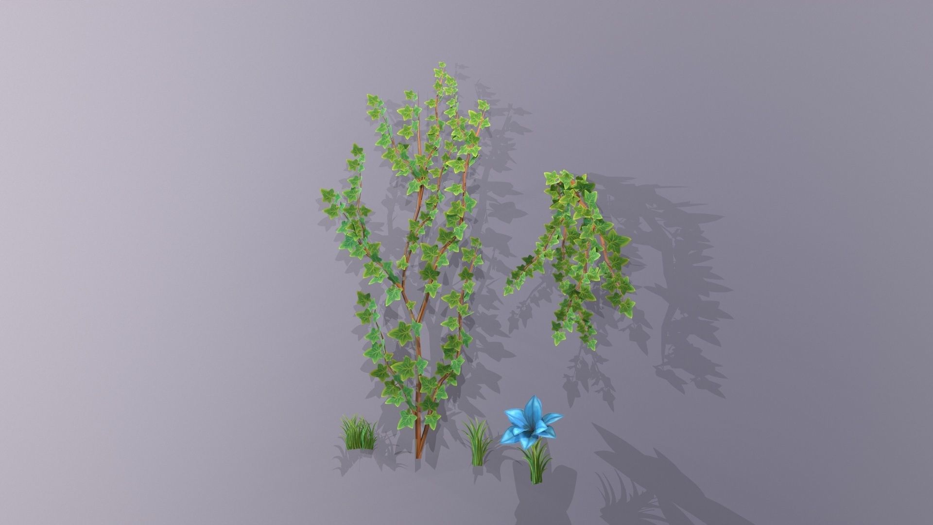 3D model Game asset of stylized lowpoly ivy grass and flower plants VR ...