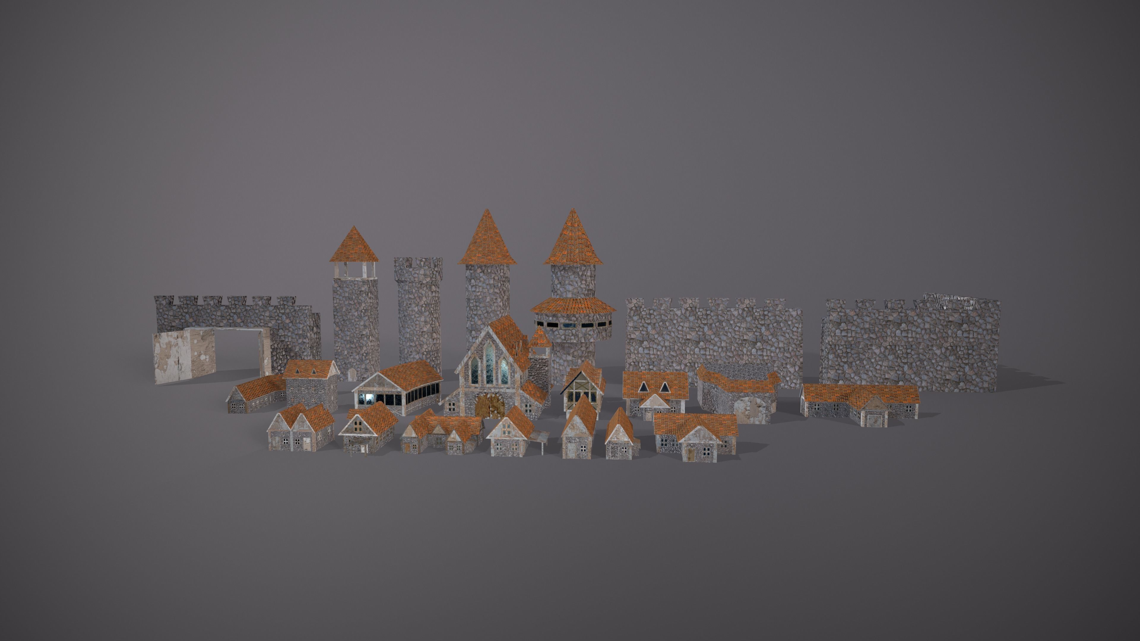 3D model Lowpoly Medieval Township Houses VR / AR / low-poly | CGTrader