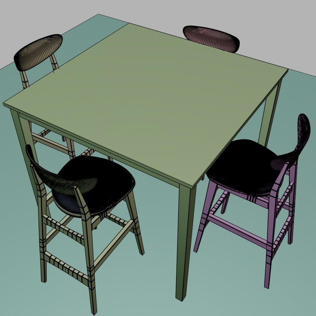 Counter Height Table with Chairs 3D model | CGTrader