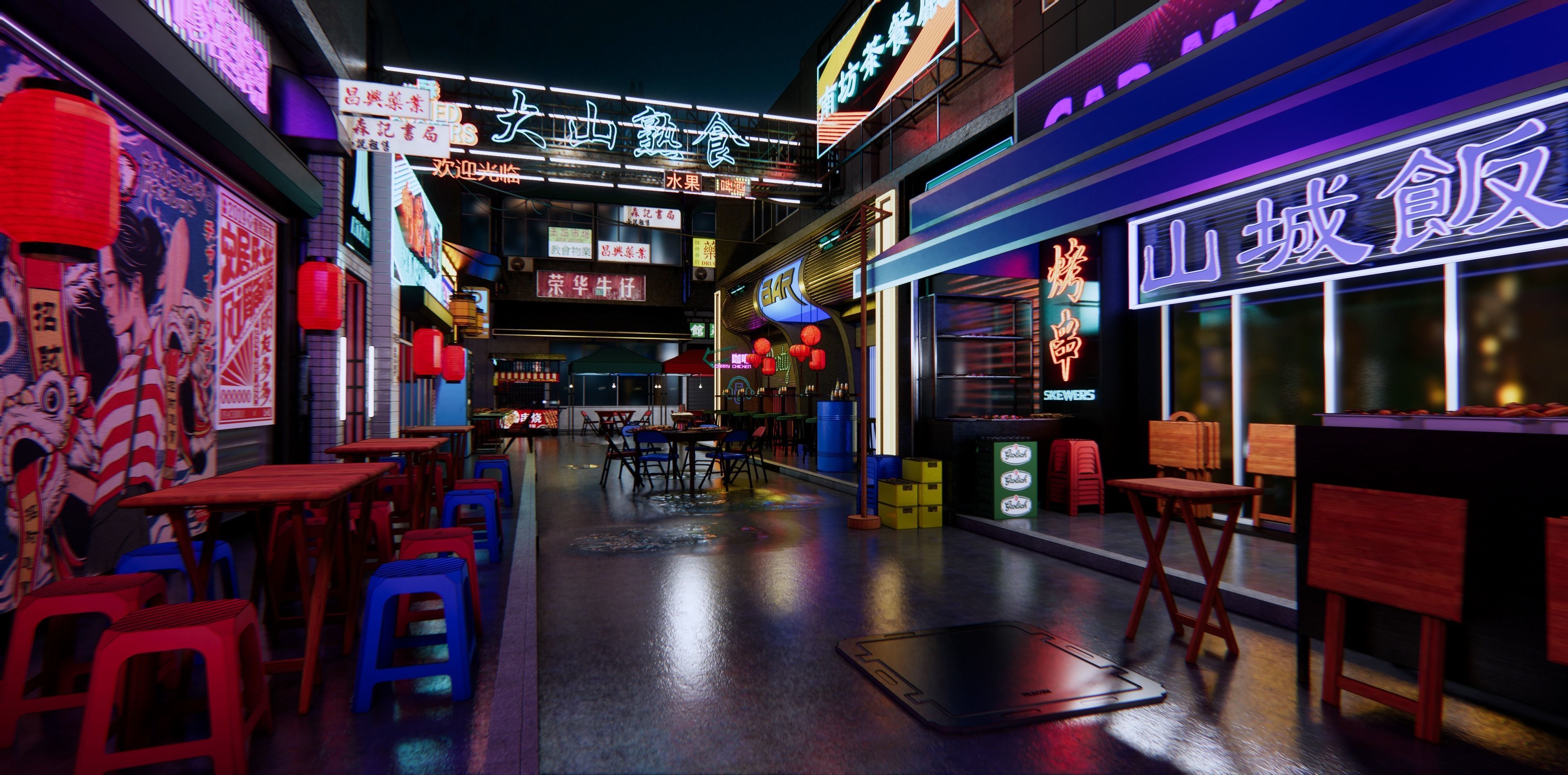 snack street 3D model | CGTrader