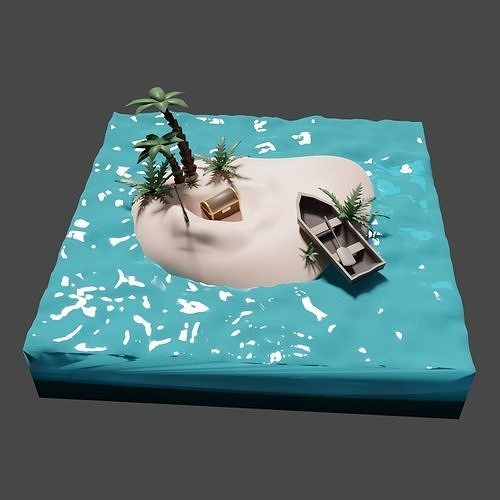 3D model Islet island with palm trees and boat VR / AR / low-poly ...