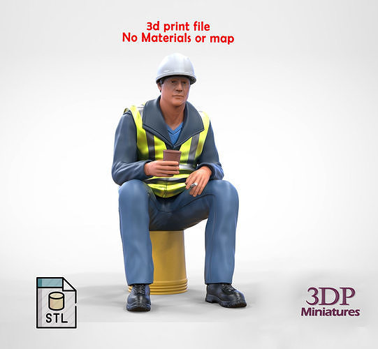 N7 Sitting Construction worker 3D model 3D printable | CGTrader