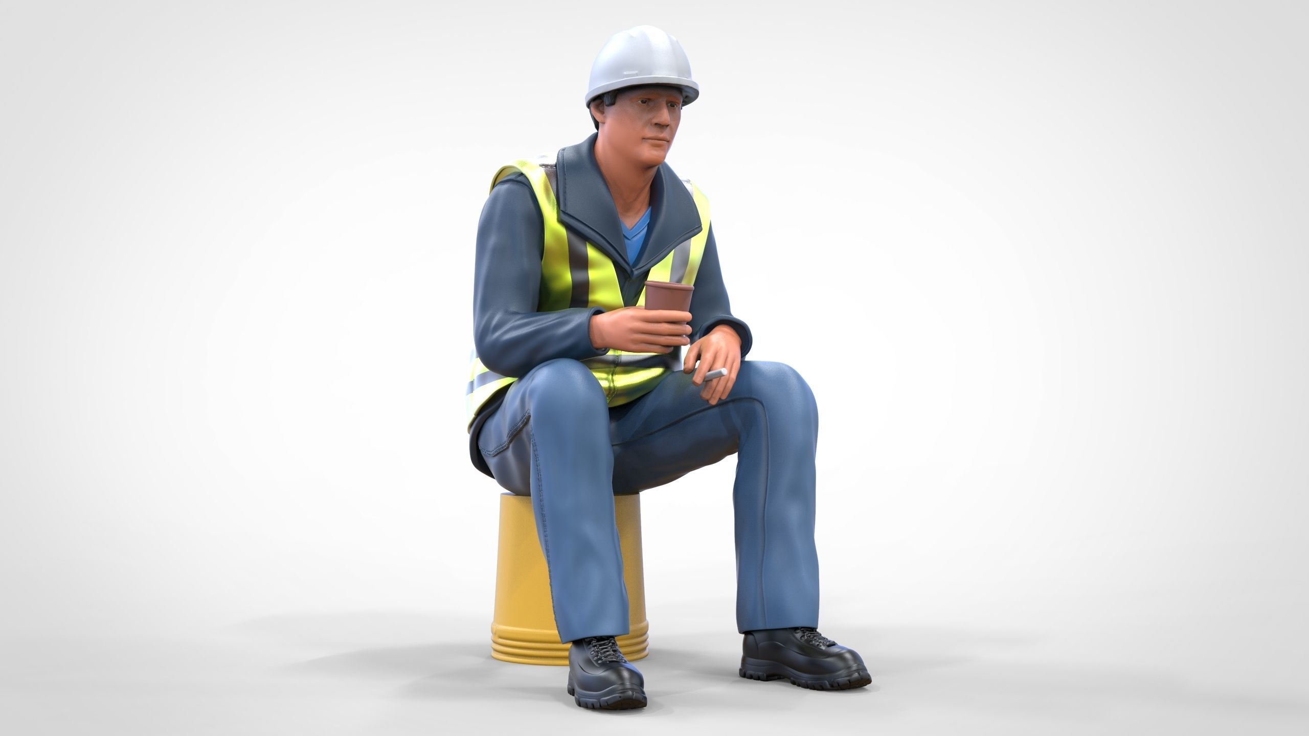 N7 Sitting Construction worker 3D model 3D printable | CGTrader
