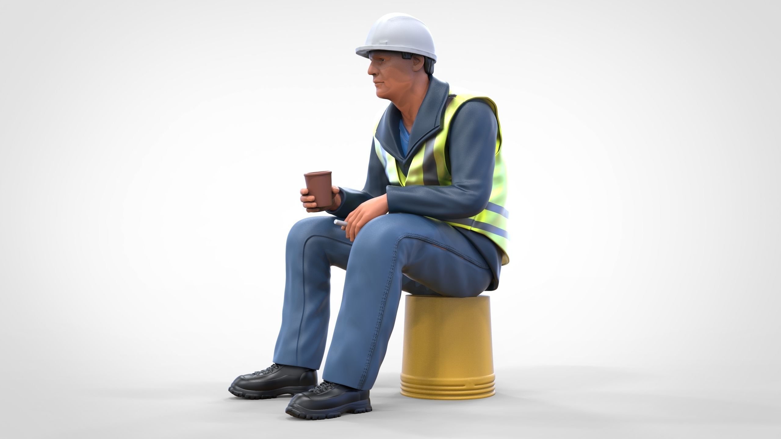 N7 Sitting Construction worker 3D model 3D printable | CGTrader