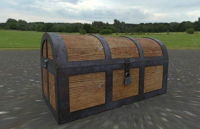 3D model Vintage wooden chest with key lock isolated VR / AR / low-poly ...