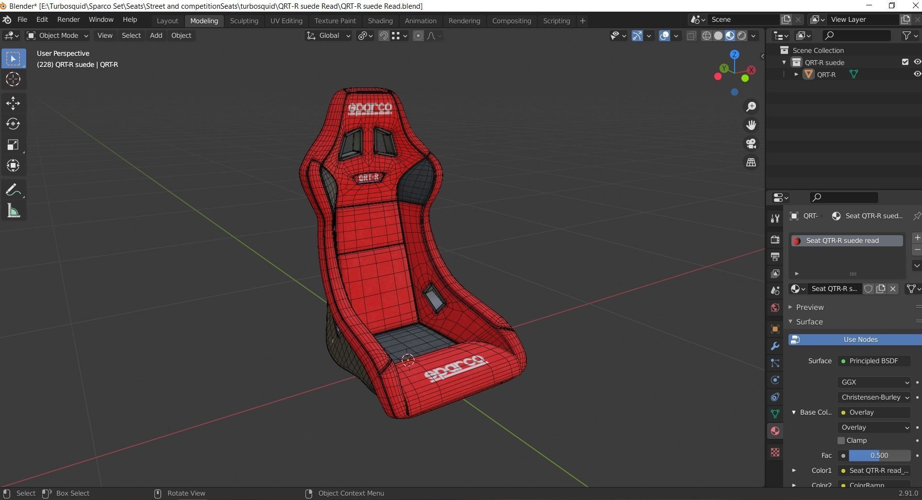 Racing Seat Sparco QRT-R Suede Read 3D model | CGTrader