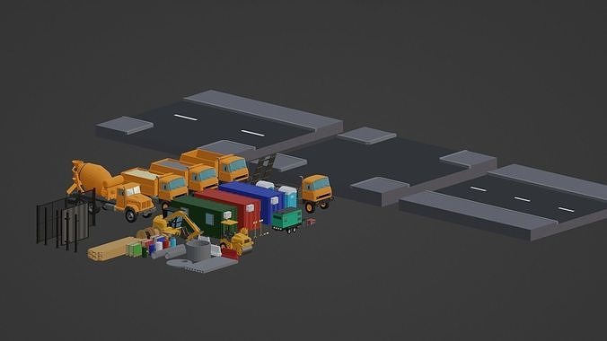 3D model Lowpoly construction site props and vehicles pack VR / AR ...