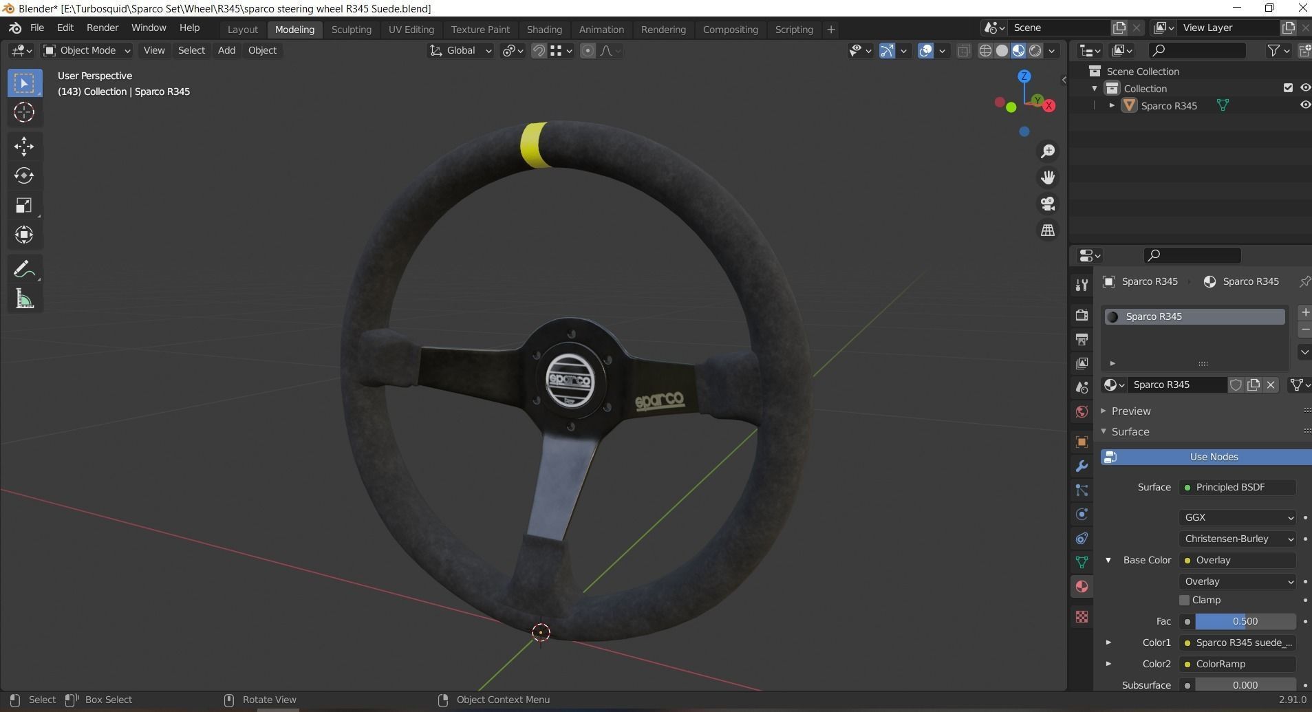 Steering Wheel Sparco R345 Suede Black 3D model | CGTrader