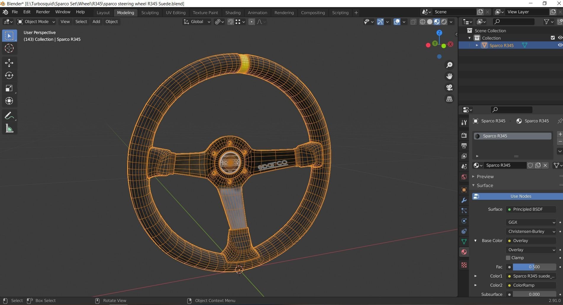 Steering Wheel Sparco R345 Suede Black 3D model | CGTrader