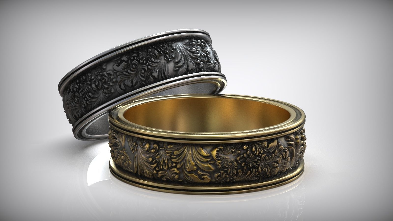 Rococo Ornate Carved Wedding Rings 3D model 3D printable | CGTrader