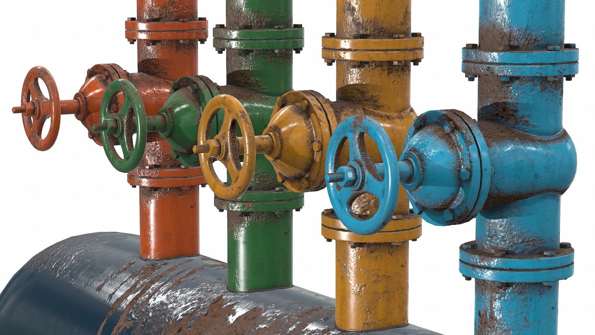 3D model Colorful Pipes and Valves VR / AR / low-poly | CGTrader