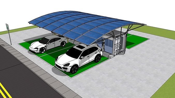 Container EV Charger Station with Solar rooftop and Coffee shop 3D ...
