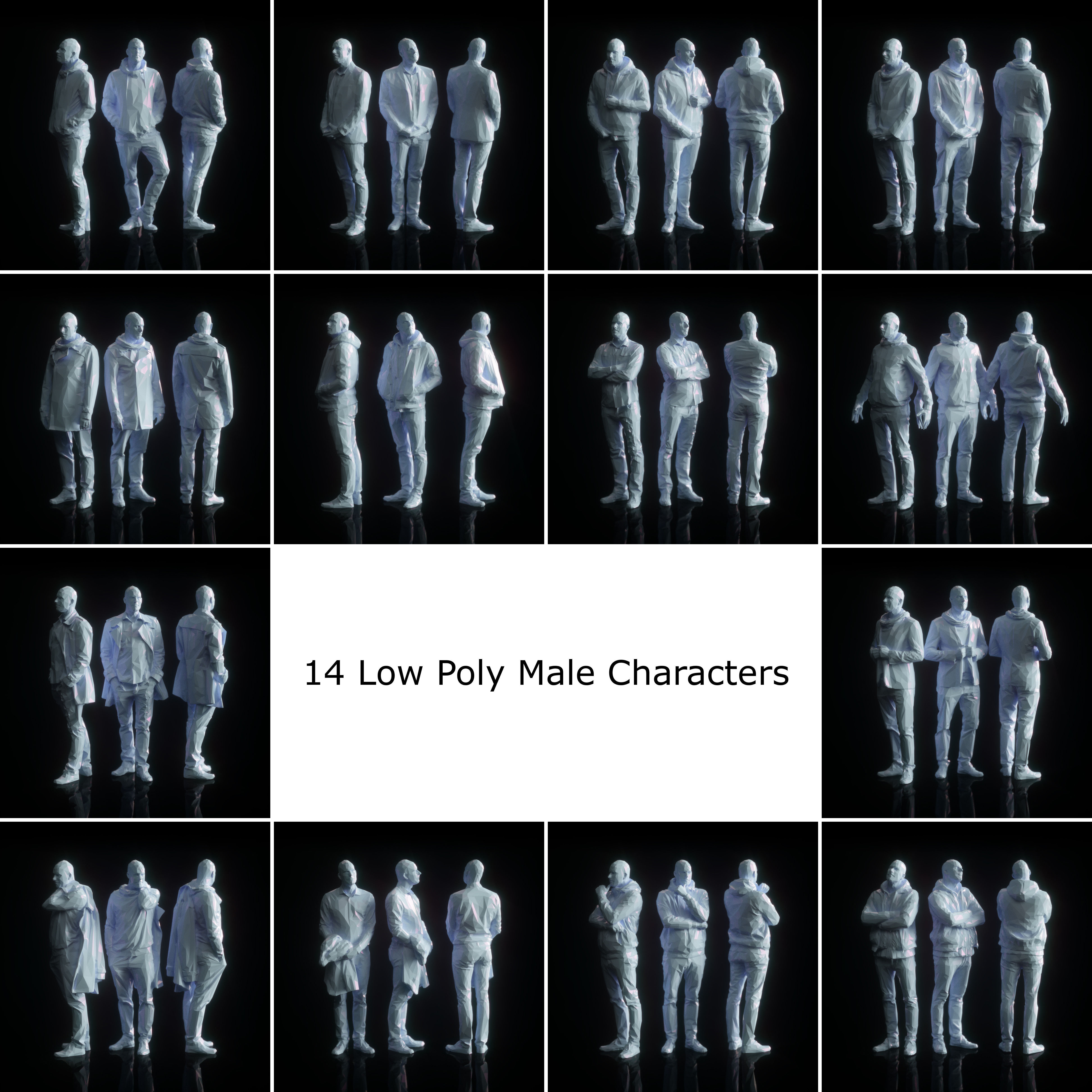 3D model 14 Low Poly Male Character Collection VR / AR / low-poly ...