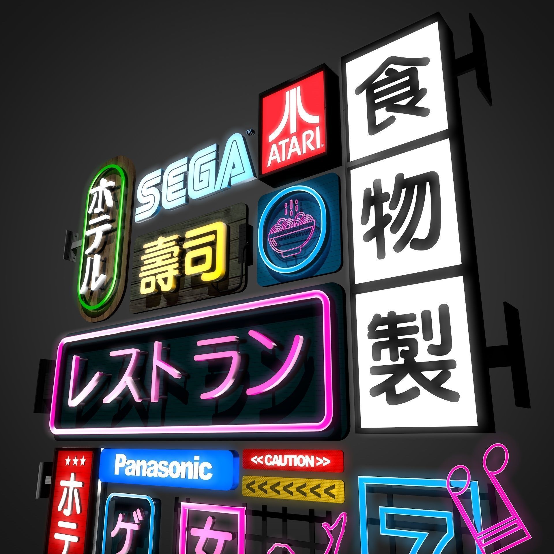 3D model 14 Sci-Fi Neon Signs Cyberpunk Collection Pack Vol 1 VR / AR ...