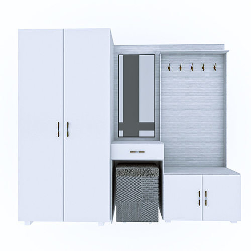 KONYON wardrobe with two drawers and coat rack 3D model | CGTrader