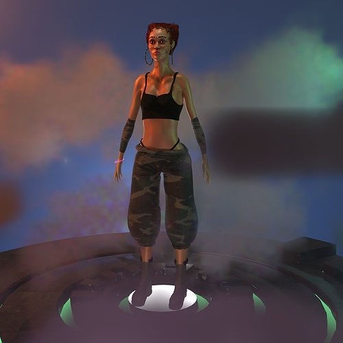 3D model Game Ready Character girl in camouflage on circular platform ...