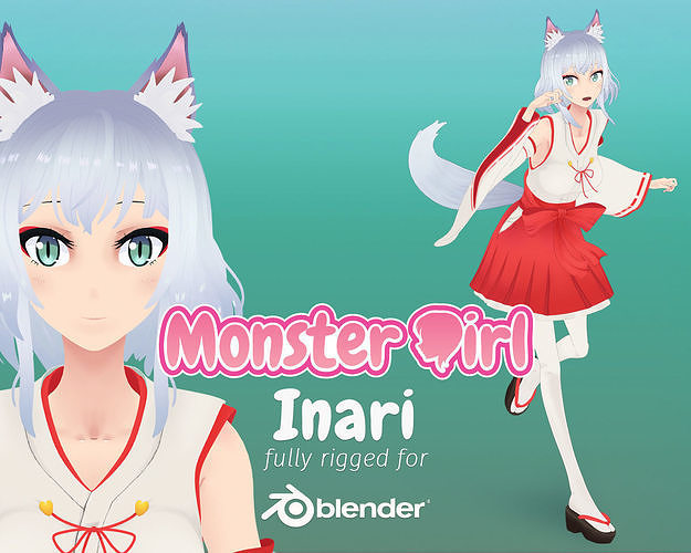 Monster Girl Inari 3D model rigged | CGTrader