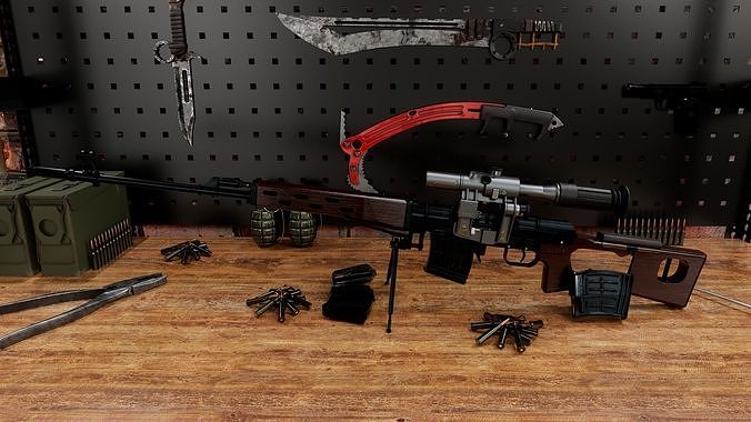 3D model SVD Dragunov sniper rifle game ready PBR VR / AR / low-poly ...