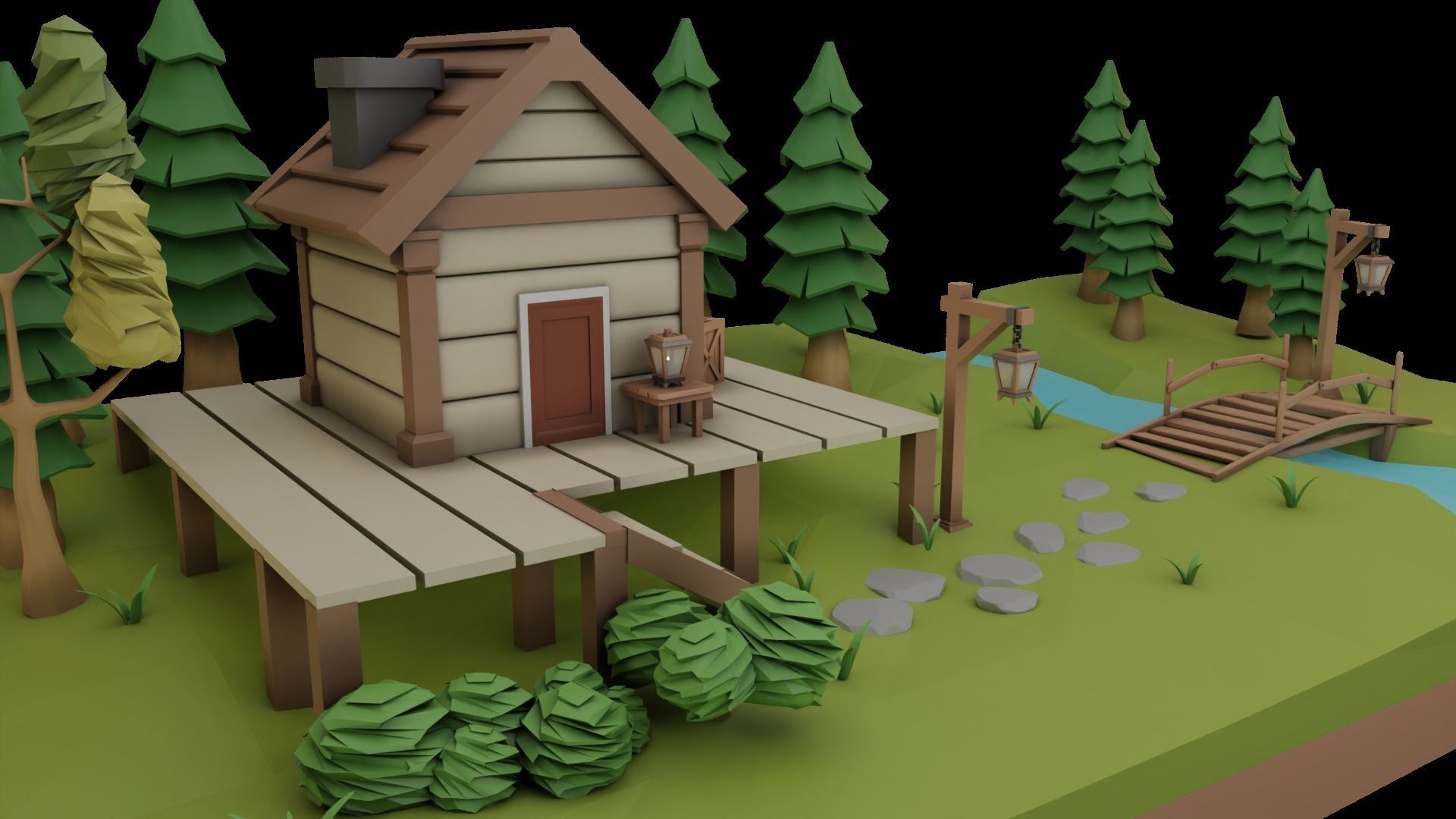 Low poly House in forest free VR / AR / low-poly 3D model | CGTrader