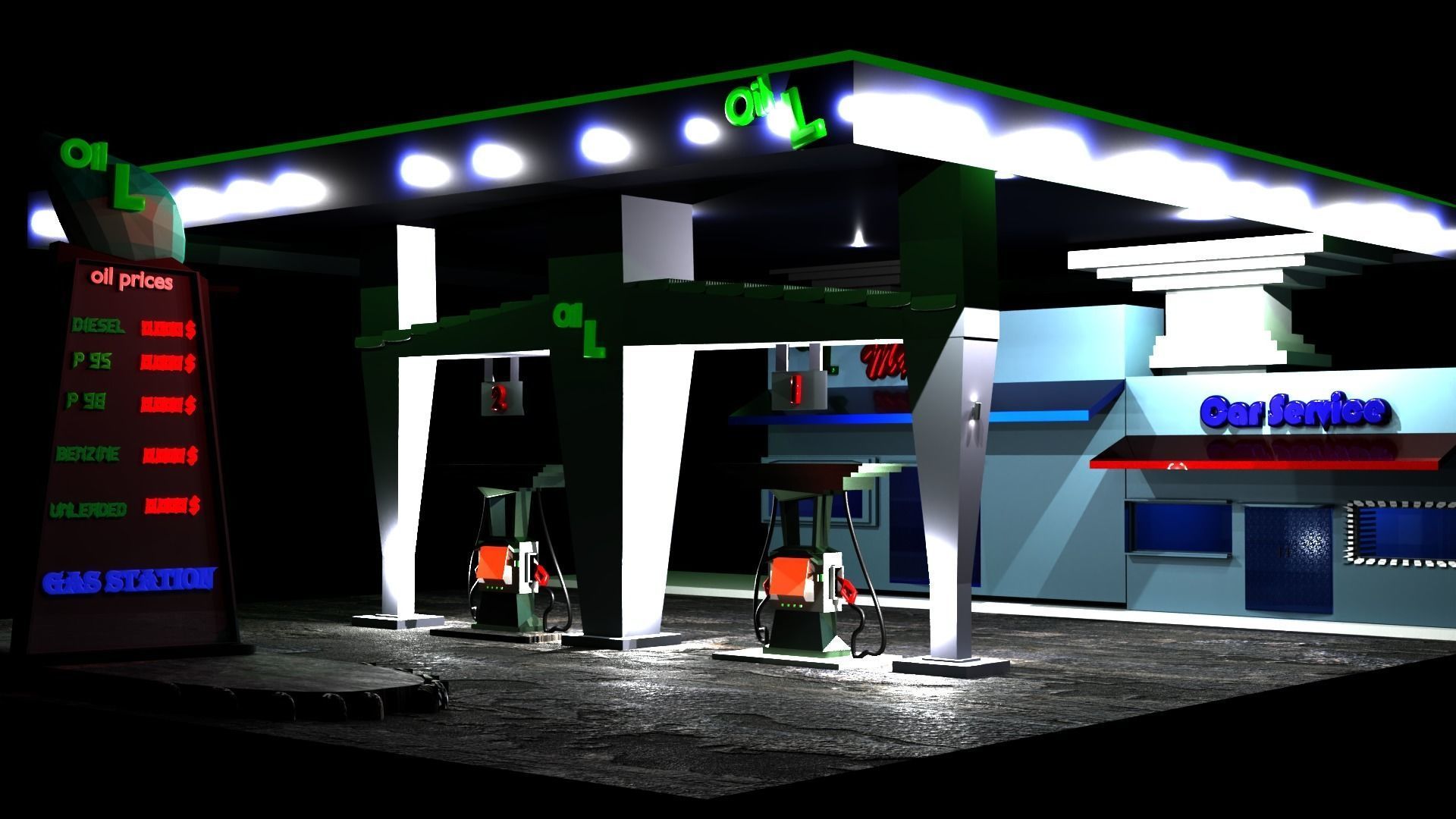 3D model Basic Gas Station With Two Market VR / AR / low-poly | CGTrader