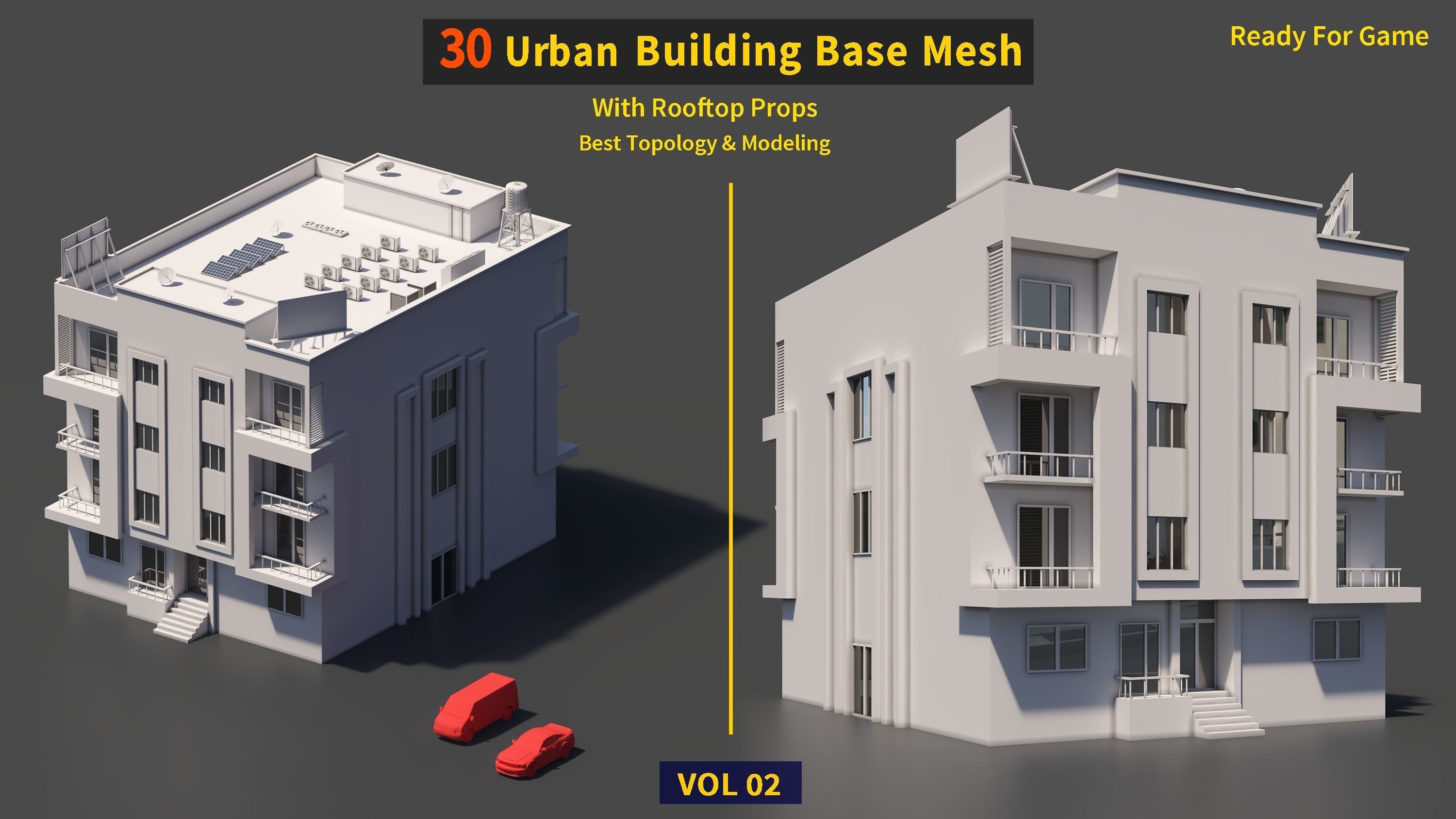 3D model 30 Urban Building Base Mesh - with Rooftop - Real Scale and ...