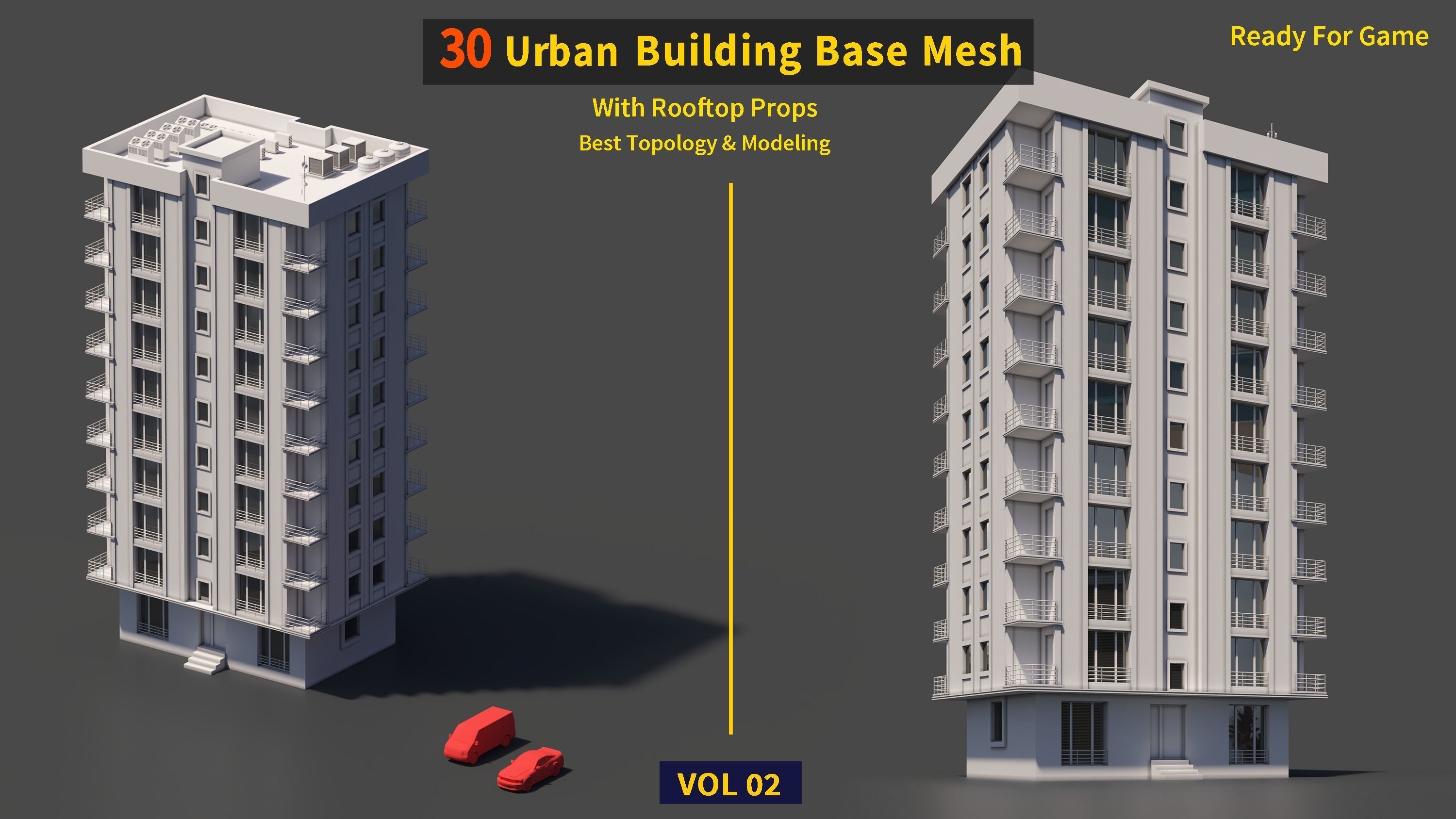 3D model 30 Urban Building Base Mesh - with Rooftop - Real Scale and ...